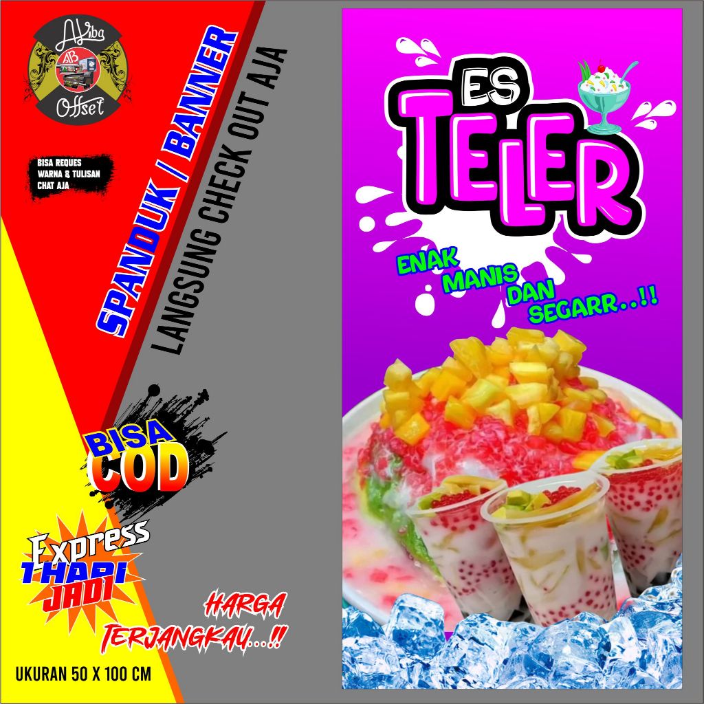 Jual SPANDUK BANNER ES TELER UKURAN 50X100CM | Shopee Indonesia