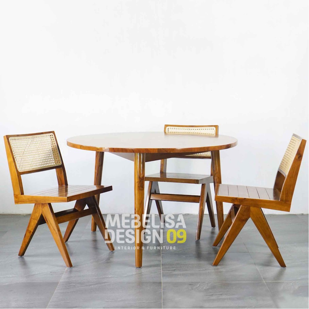 Jual Meja Makan Bundar Retro 3 Kursi Minimalis Kombinasi Anyaman | Shopee Indonesia