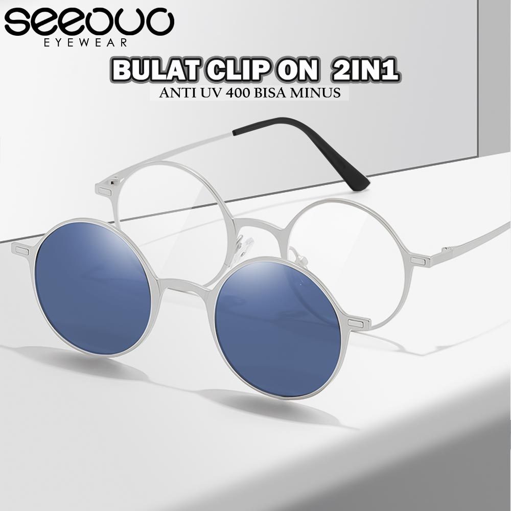 Jual Seeouo Kacamata Clip On 2in1 Lensa Antiradiasi Blueray Polarized Design Bulat Classic Frame ...