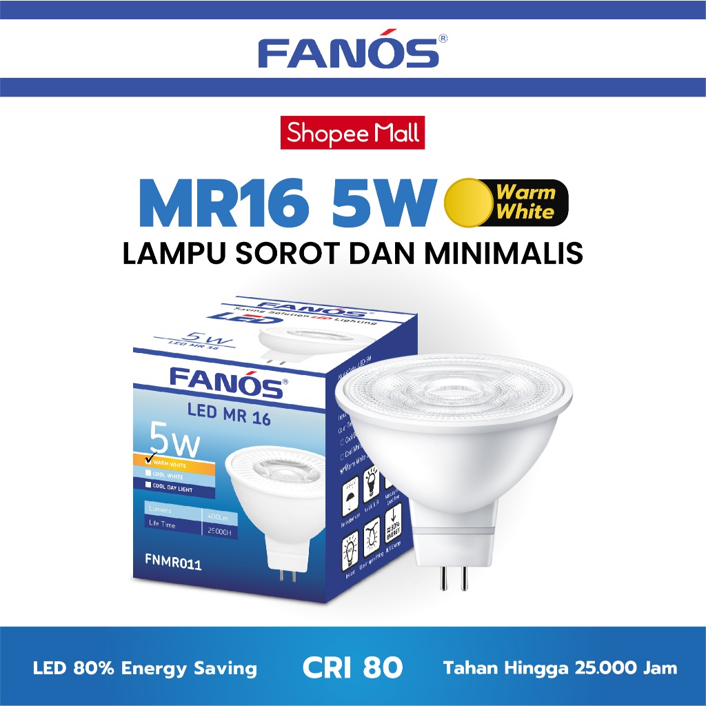 Jual FANOS Mr16/Spot Light Lampu Led 5 Watt (WW) | Shopee Indonesia