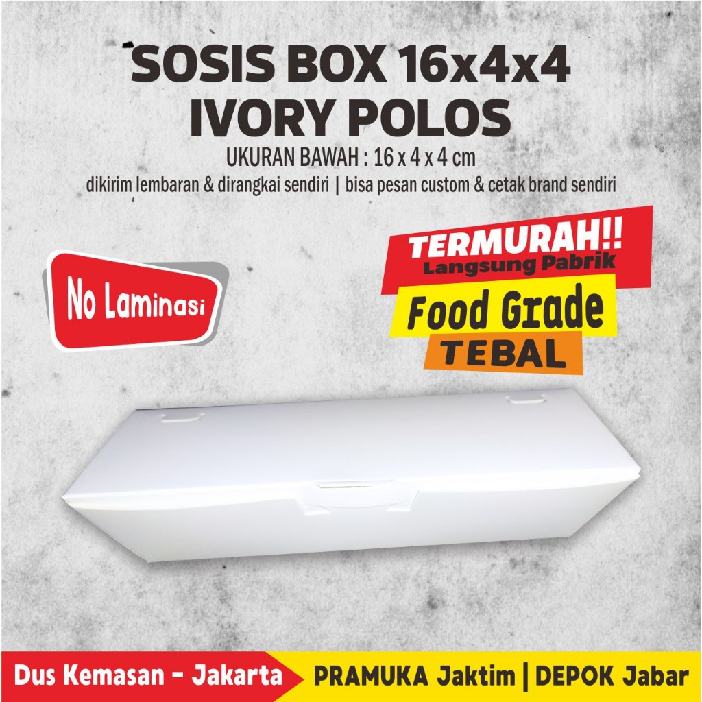 Jual Dus Sosis Bakar / Box Sosis Bakar Polos 16 x 4 x 4 cm Ivory ...