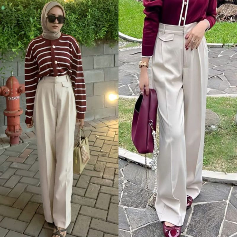 Jual ORO PANTS SEMIWOL PREMIUM QC TOP Celana Basic Wanita Highwaist ...