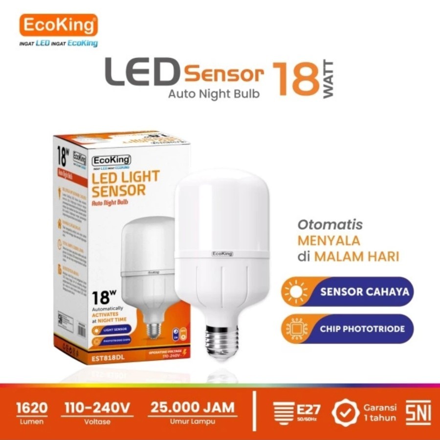 Jual ECOKING LAMPU LED SENSOR CAHAYA 18W 18 WATT PUTIH SNI LIGHT SENSOR | Shopee Indonesia