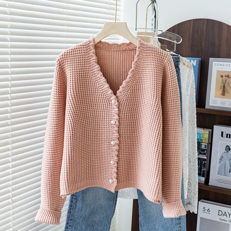 Jual JOVELINE - CARDIGAN V NECK POLOS WAFFLE ELEGANT ATASAN WANITA RAJUT | Shopee Indonesia