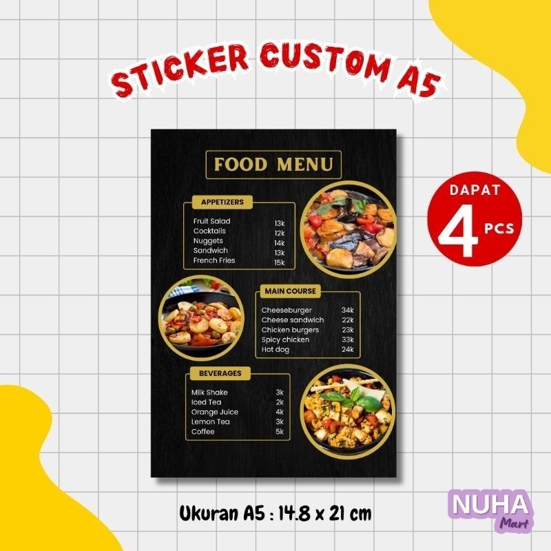 Jual sticker Custom A5 dan A4 Daftar menu makanan dan QRIS | Shopee ...