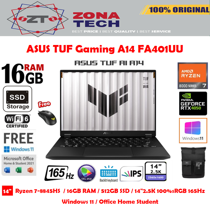 Jual ASUS TUF Gaming A14 FA401UU Ryzen 7-8845HS RTX4050 16GB 512GB 14”2 ...