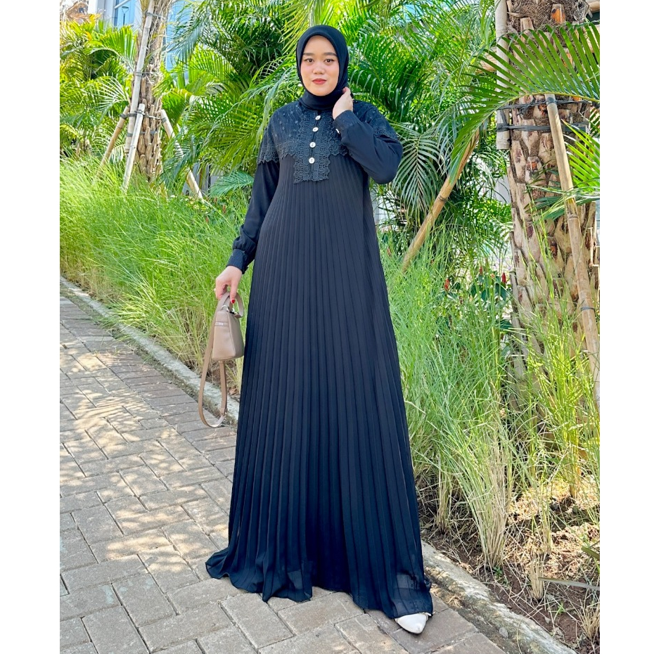 Jual GAMIS PLISKET HITAM SERUTI BABY DOLL MIX RENDA BORDIR PREMIUM ...
