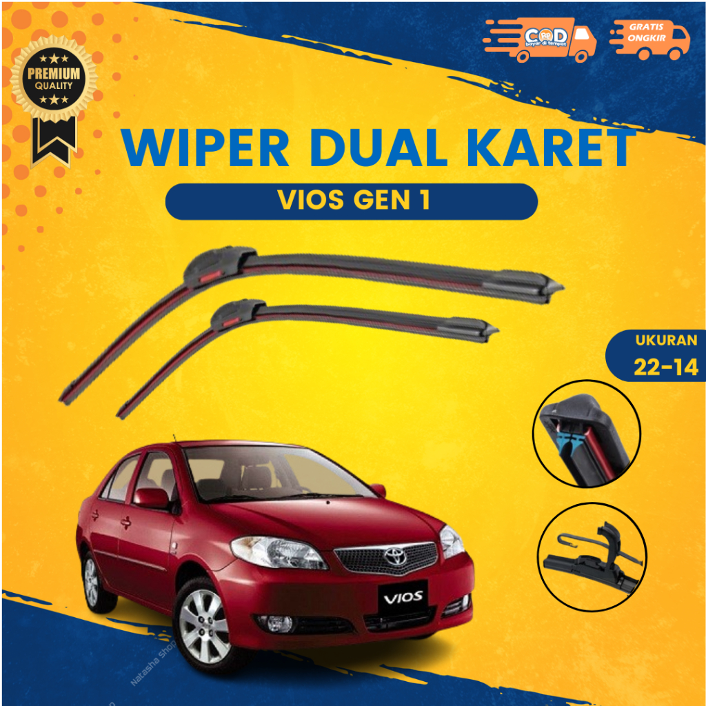Jual Wiper Dual Karet Double Blade Vios Gen 1 Ukuran 22 - 14 Inci ...