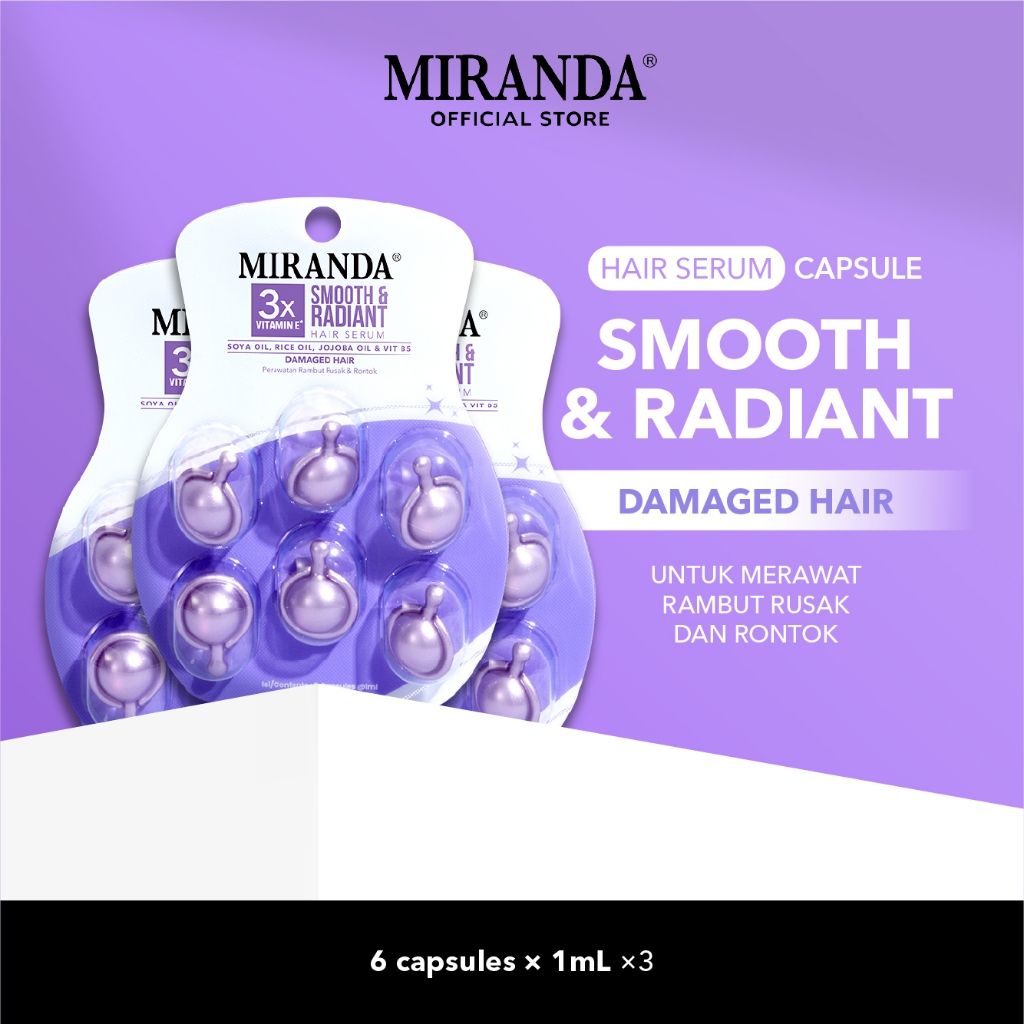 Jual [3in1] Miranda Hair Serum Smooth & Radiant Blister 6x1ml ...