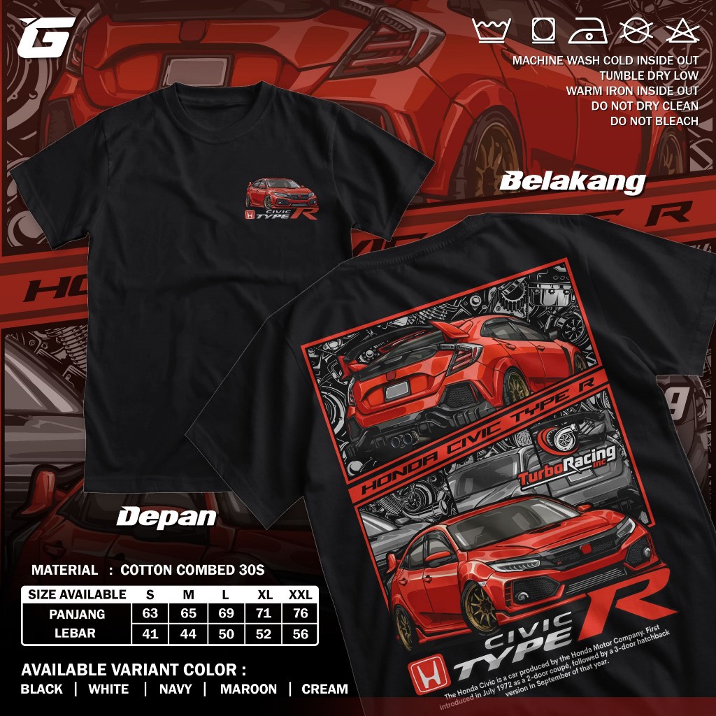 Jual Kaos Honda Civic Type R Turbo Racing Baju Distro Otomotif JDM Mobil Sport GBA3209 | Shopee ...