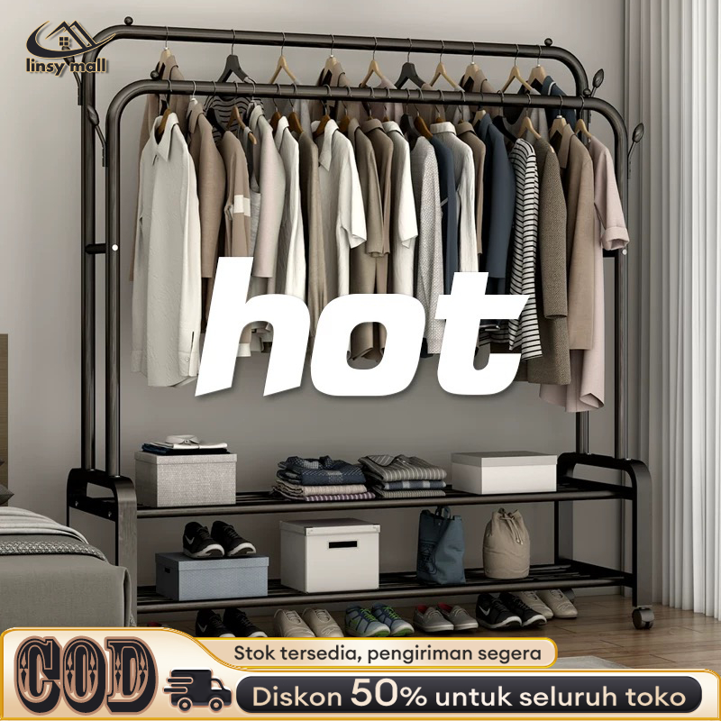 Jual Rak Gantungan Baju Berdiri Dengan Roda Rak Baju Estetik Minimalis ...