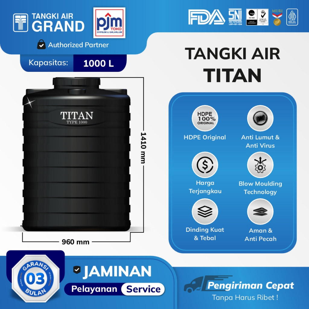 Jual Tangki Toren Tandon air Titan Blow 1000 L Tidak Berbau ...