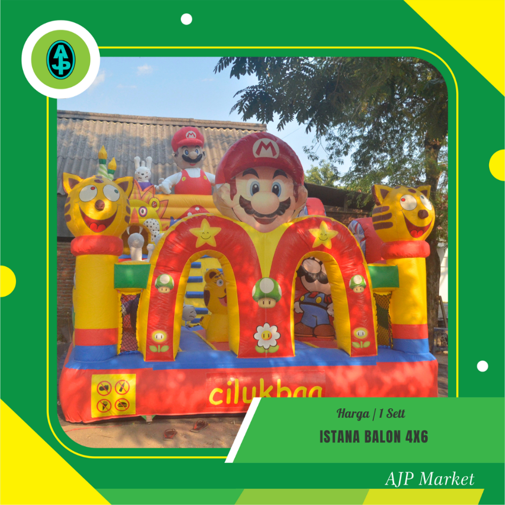 Jual Istana Balon Rumah Balon ukuran 4x6 double slide lengkap prosotan ...
