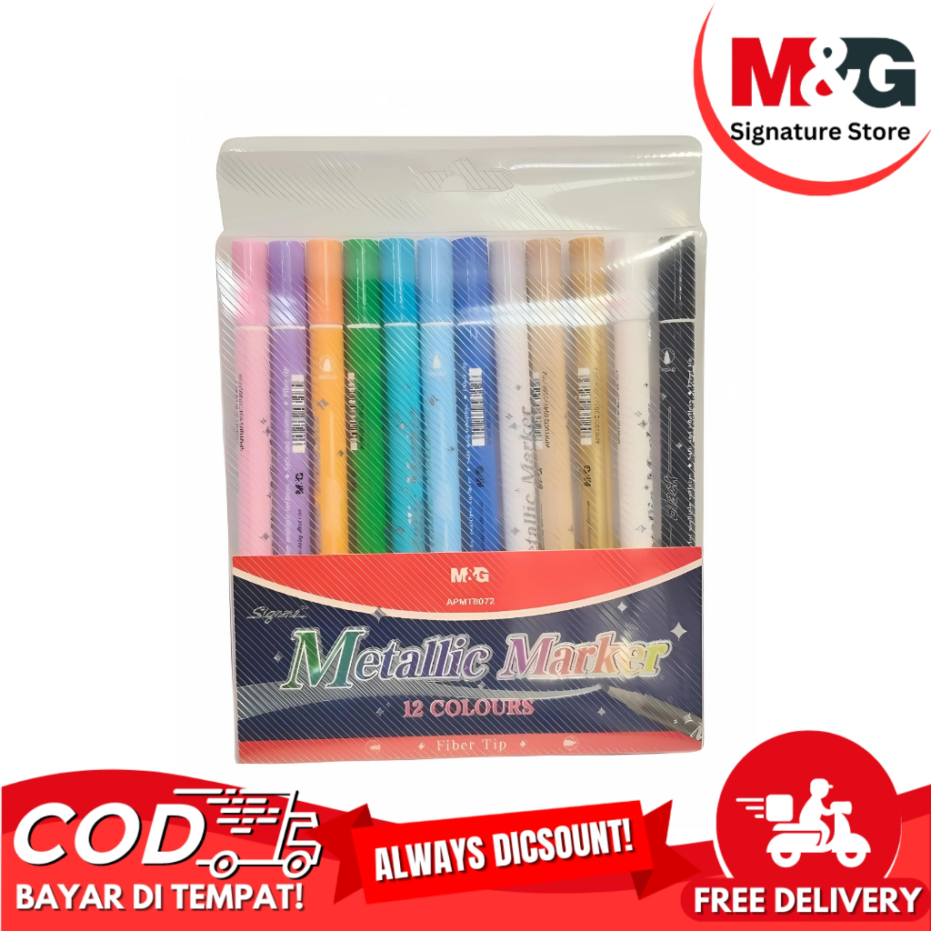 Jual Metalic Marker M&G 12 Colours Spidol Metalic 12 Warna Dua Mata ...