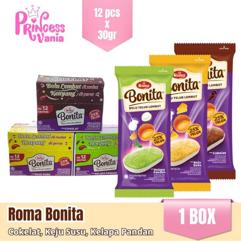 Jual 1 BOX ROMA BONITA ISI 12PCSX30GR BOLU TELUR LEMBUT RASA COKLAT ...