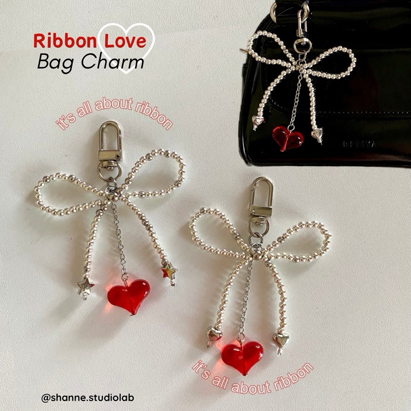 Jual Ribbon Love Bag Charm by Shanne | gantungan tas pita | gantungan ...