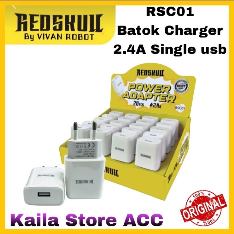 Jual Redskull RSC01 Batok Charger 2,4A Single USB By Vivan Robot 1box 20pcs | Shopee Indonesia