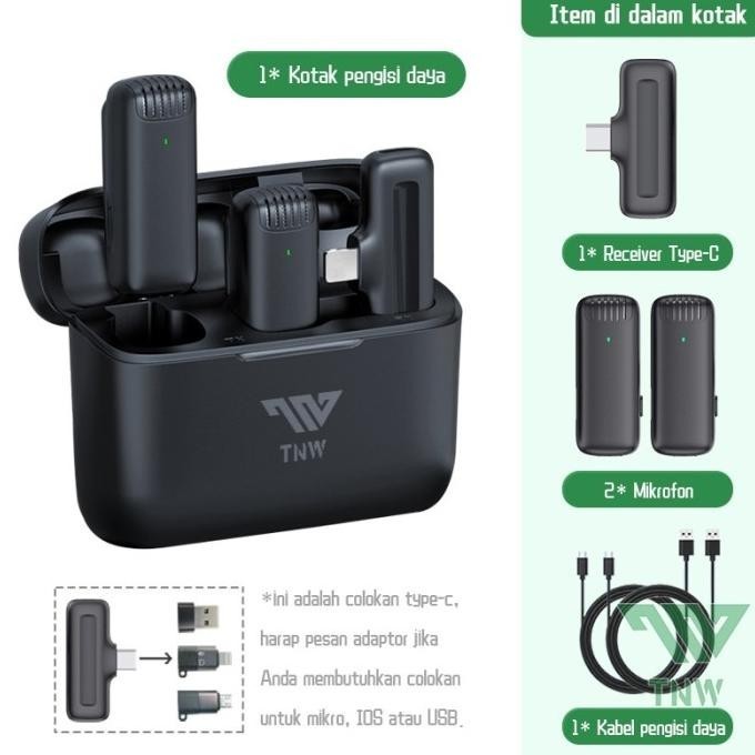 Jual TNW X9 Microphone Wireless Dual Mic Clip on Live Vlog all device ...