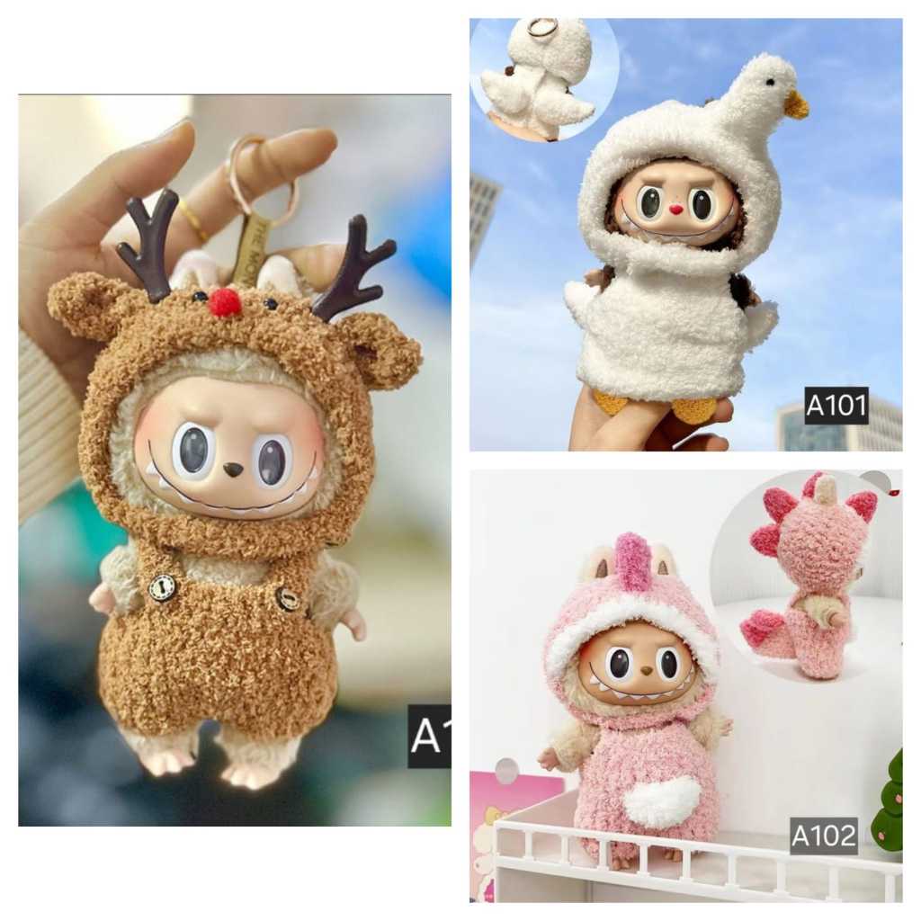 Jual Pop mart labubu doll costume white knitted duck pink dinosaur ...