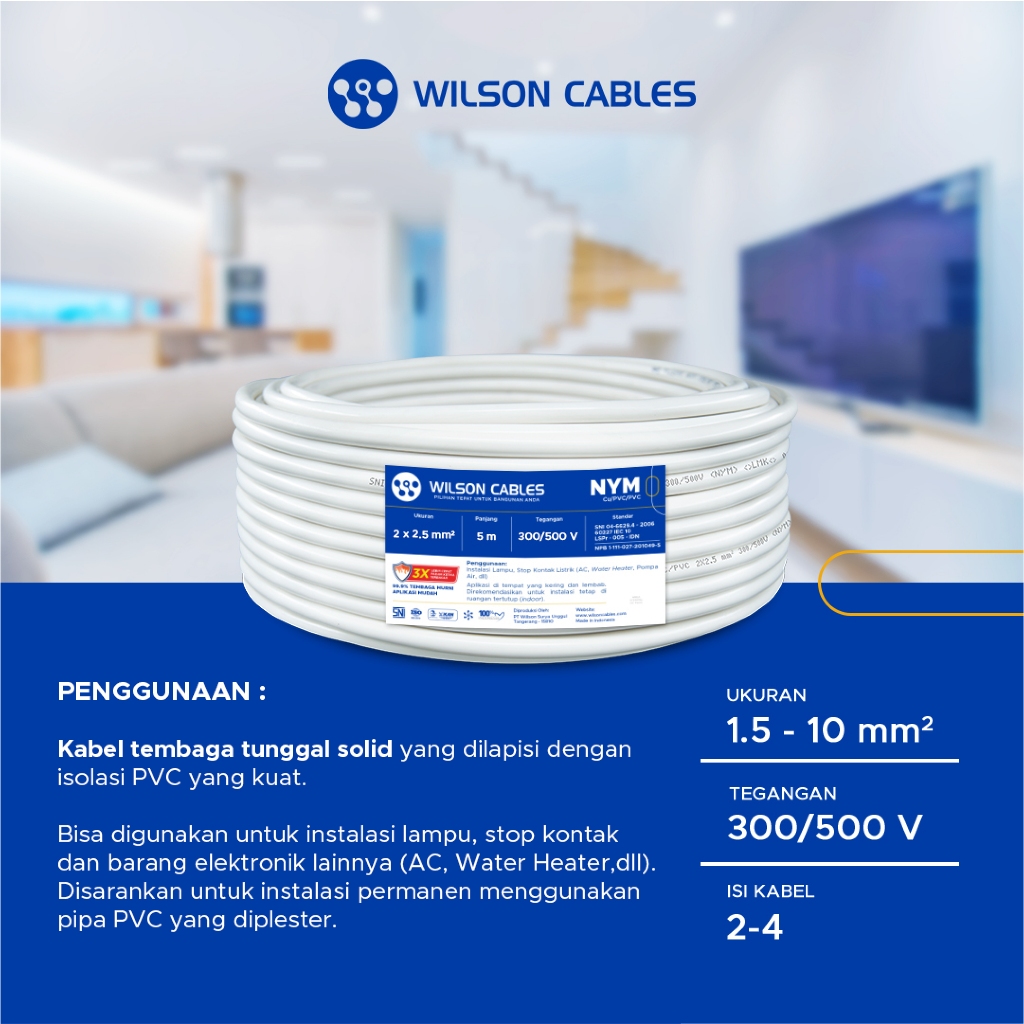 Jual WILSON CABLES - NYM 2x2.5 mm² (5 Meter) - Kabel Listrik Tembaga ...