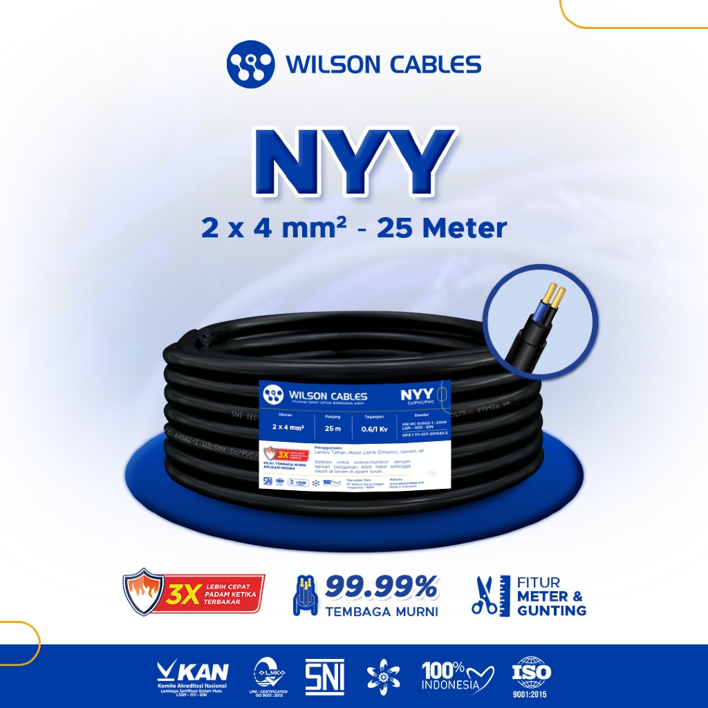 Jual WILSON CABLES - NYY 2x4 mm² 25 Meter - Kabel Tembaga Kawat ...