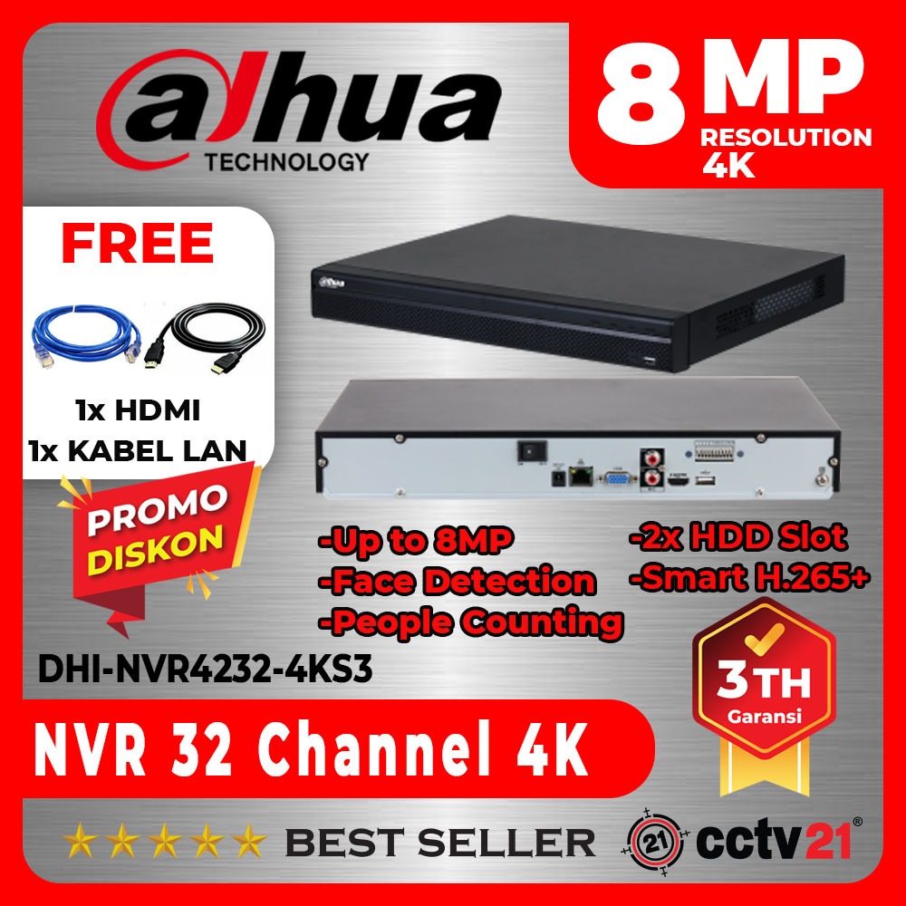 Jual NVR DAHUA 32CH / 32 CHANNEL 2MP 5MP 8MP 4K NVR4232-4KS3 Garansi ...