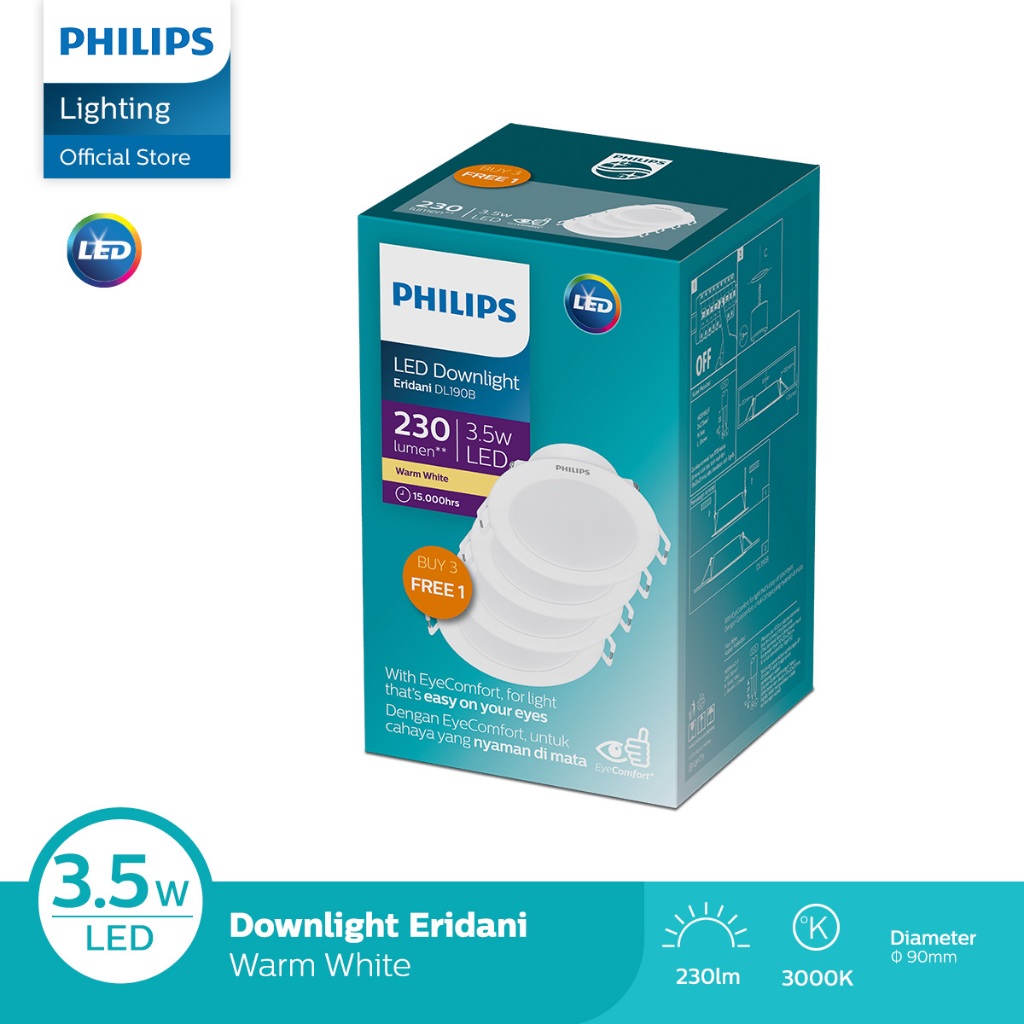 Jual Philips Multipack Downlight Eridani DL190B LED3 D80 3.5W 830 WH | Shopee Indonesia