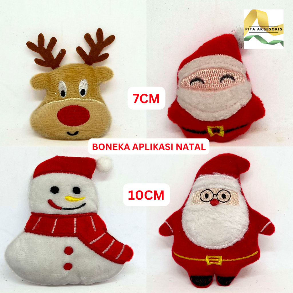 Jual (12 PCS) Aplikasi Natal Boneka Kecil Santa Rusa Snowman Hiasan ...