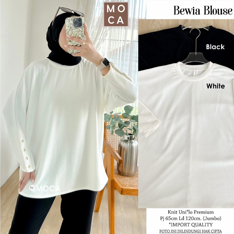 Jual Bewia PITAN Blouse Knit Batwing Polos by Moca | Shopee Indonesia