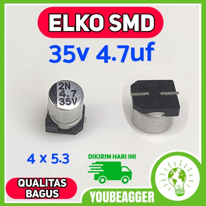 Jual Elko smd 35v 4.7uf ukuran 4mm x 5.3mm | Shopee Indonesia