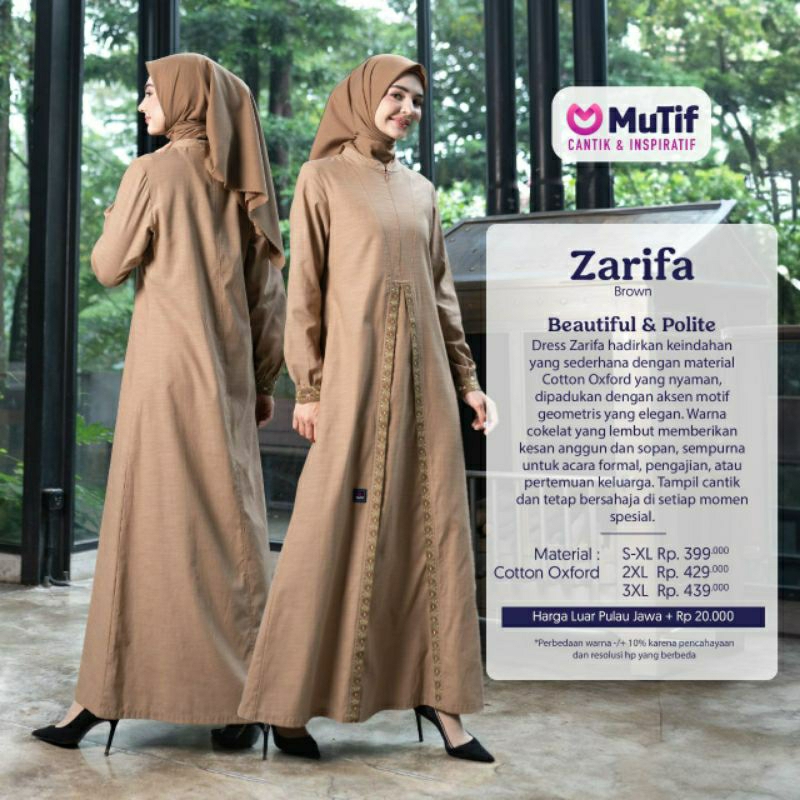 Jual Mutif Zarifa Brown Baju Muslim Gamis Dress Casual Premium Terbaru ...