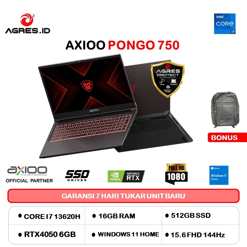 Jual AXIOO PONGO 750 I7 13620H RTX4050 6GB/ 16GB 512GB W11 15.6FHD ...