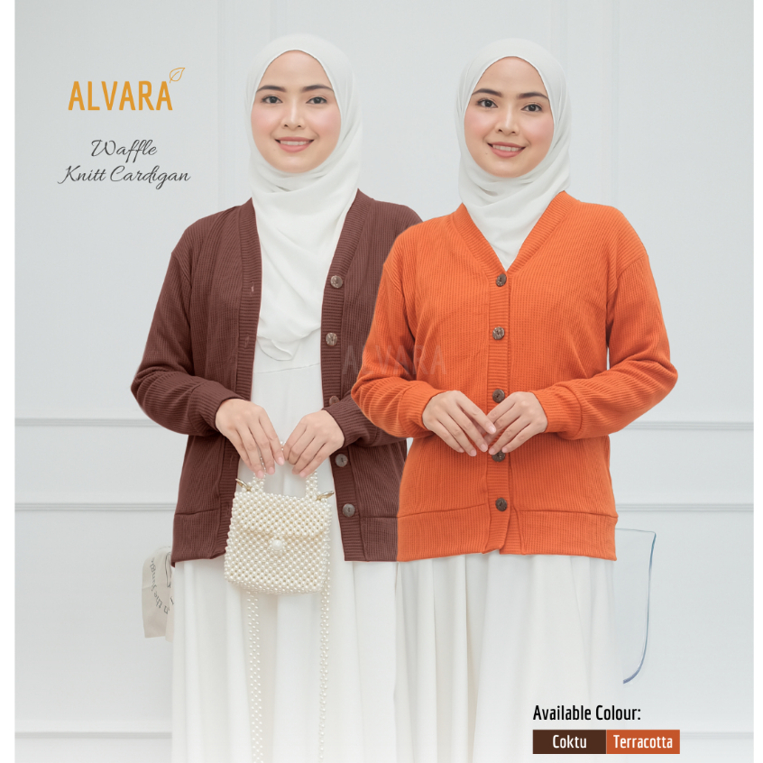 Jual Alvara - Cardigan Wanita Kekinian Waffle Knit Outer Cewek hijab ...