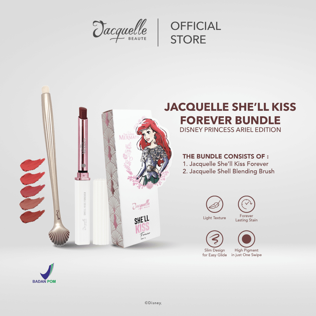 Jual Jacquelle Bundle She'll Kiss Lip Matte and Brush Disney Princess ...