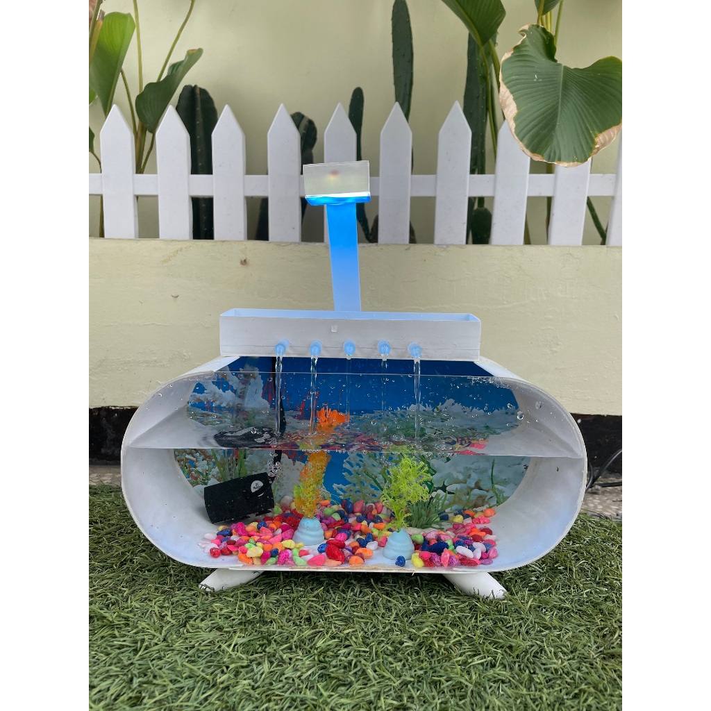 Jual 1 SET AQUARIUM MINI AKRILIK DENGAN AIR MANCUR, KOMPLIT BATU DAN ...