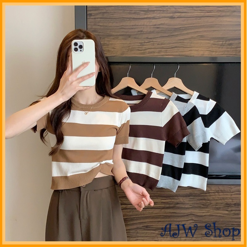 Jual AJW Kaos Rajut Salur Besar Wanita Import Lengan Pendek HAH ...