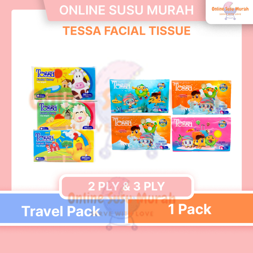 Jual TESSA FACIAL TISSUE TRAVEL PACK 50 SHEETS 2 PLY & 3 PLY 50S PLTS ...