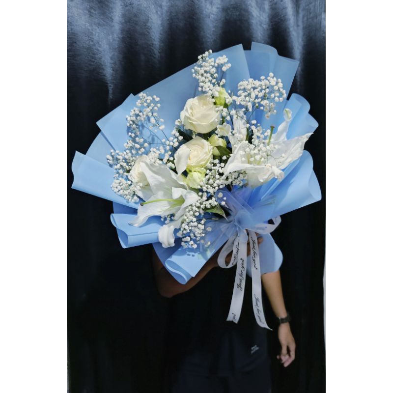 Jual buket bunga Lily mawar baby breath asli segar fresh flower bouquet ...