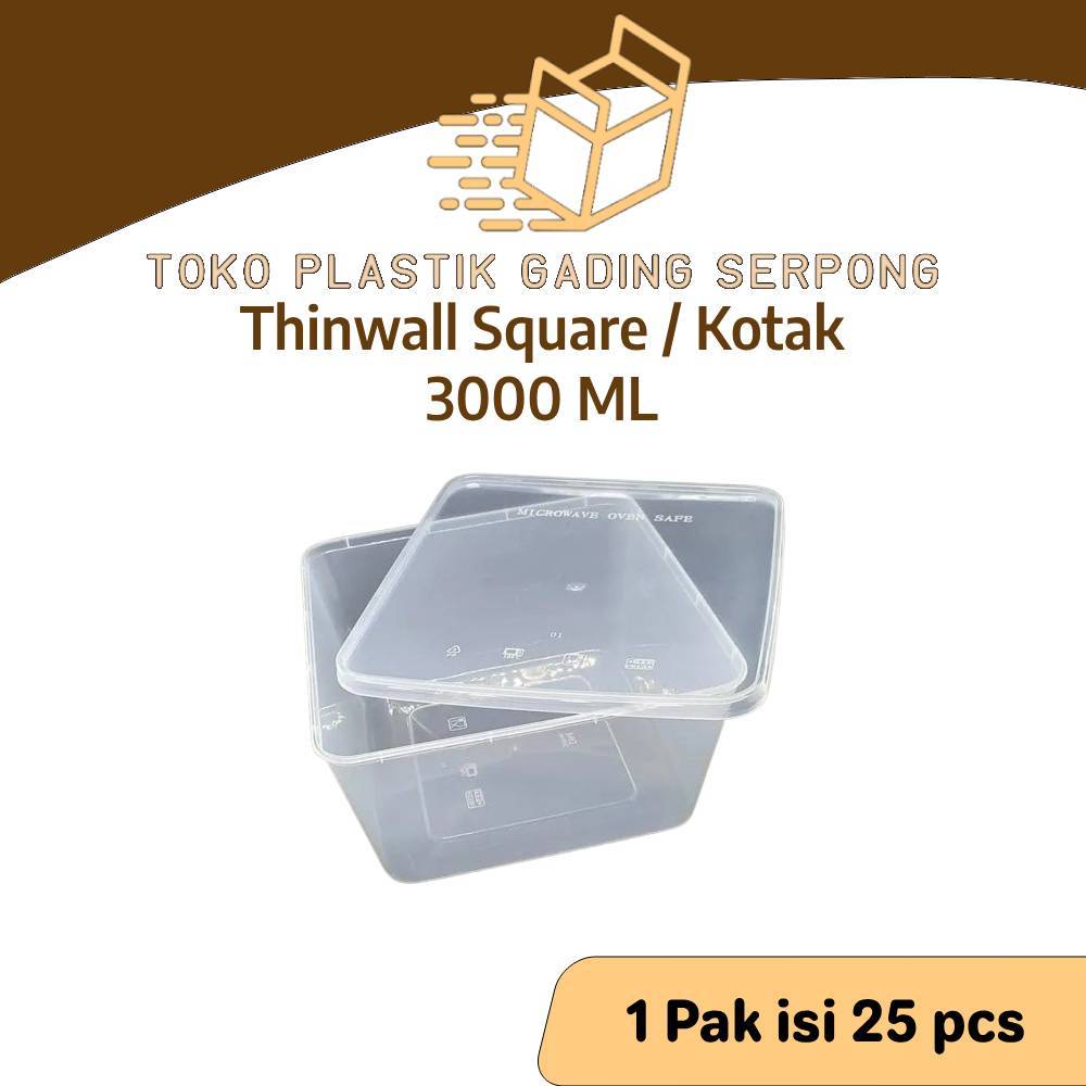 Jual Thinwall 3000 Ml Persegi Square Kotak Makan Plastik Besar Food