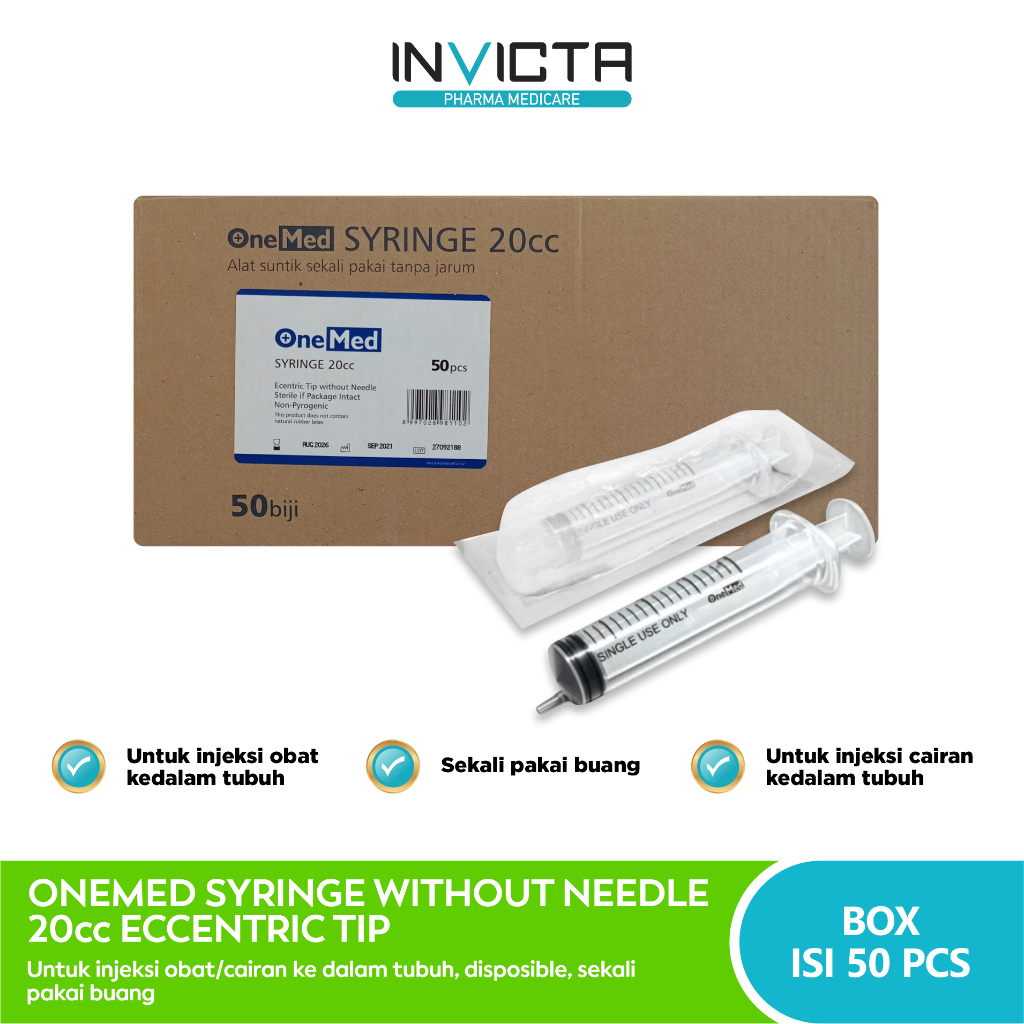 Jual Onemed Disposable Syringe without Needle 20cc Eccentric Tip ...