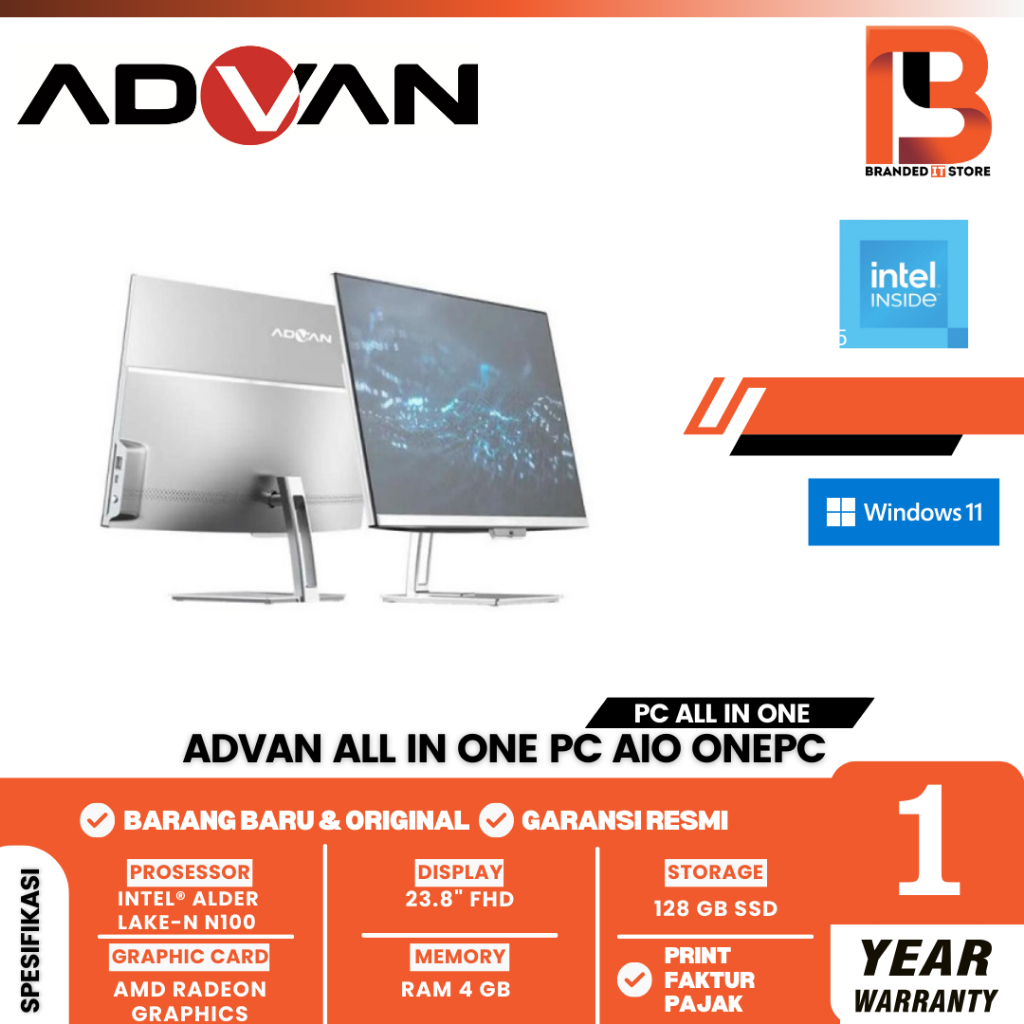 Jual Advan All In One PC AIO OnePC Intel N100 4GB/128GB/24" FHD 99% sRGB/W11 | Shopee Indonesia