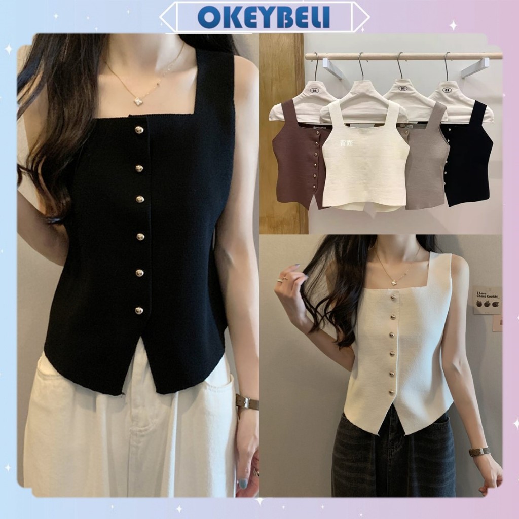 Jual •OKEY BELI•BJ1750 Baju Atasan Tanktop Model Kancing Sebaris Tanpa ...