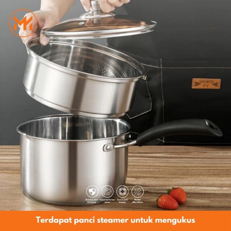 Jual CALYPSO C-431- Panci Susu Tingkat 2 SUSUN Dengan Steamer PREMIUM TEBAL - Panci Kukus Gagang ...