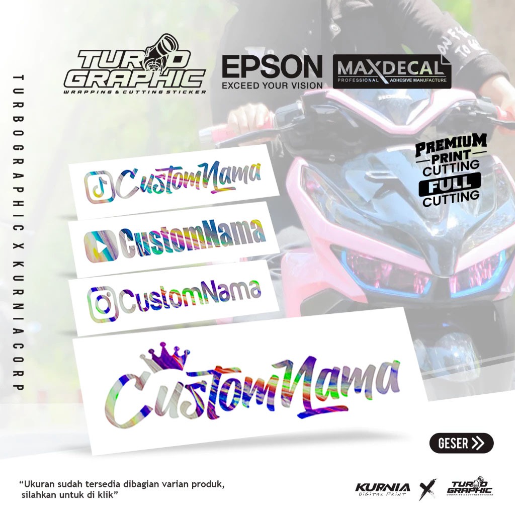 Jual Sticker Custom Nama| 1 Lapis Warna Hologram ( Nama Tulis Di ...