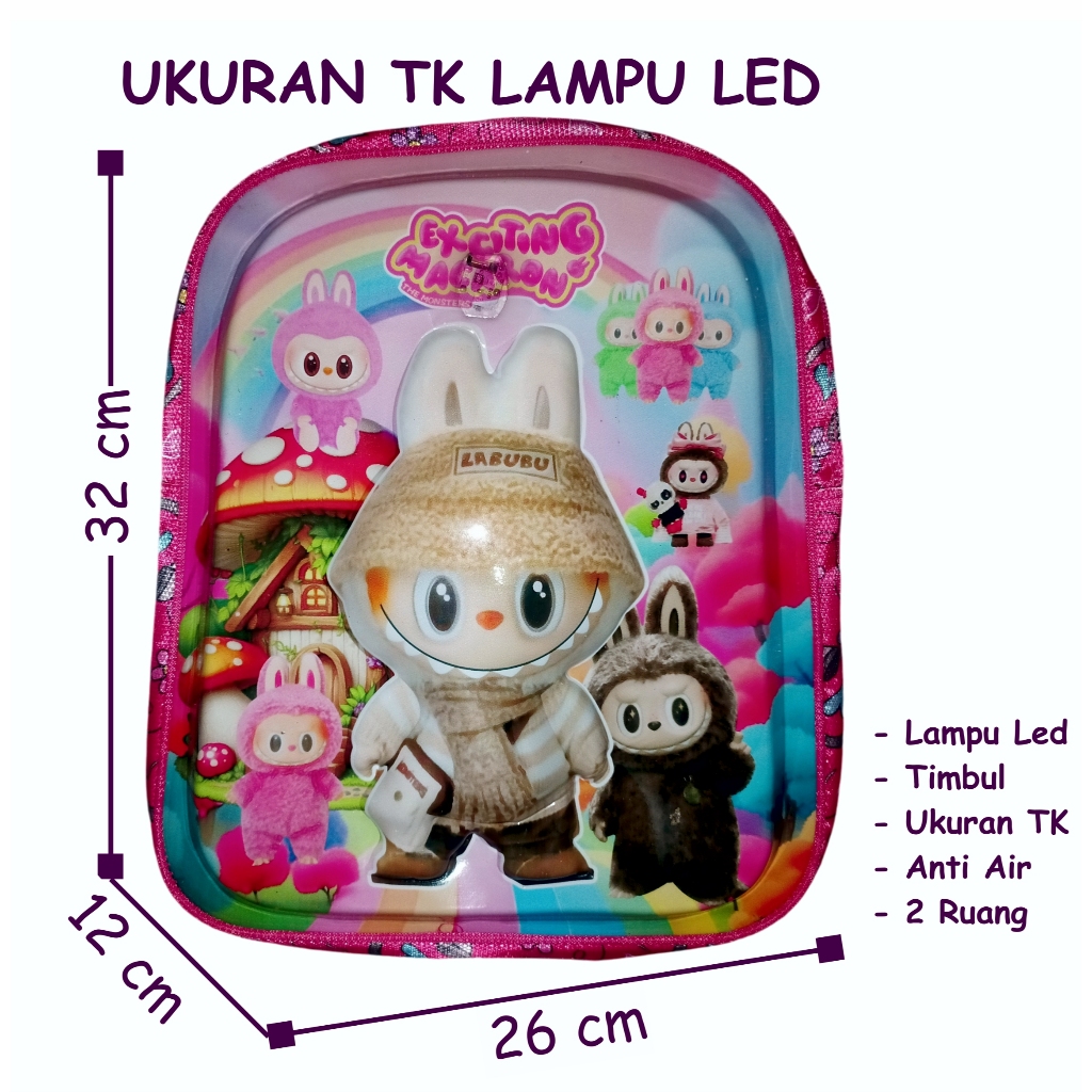 Jual Tas Ransel Anak Perempuan TK 3D Timbul Lampu LED Frozen Bt21 Labubu Unicorn Kuda Pony Hello ...