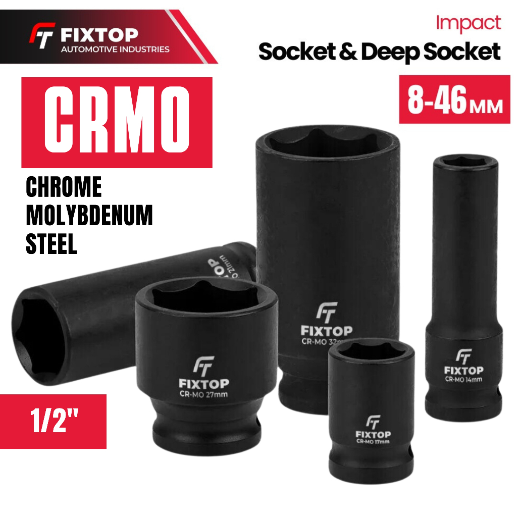 Jual FIXTOP Mata Shock Impact Socket CR-MO 1/2 Kunci Mata Sok Pukul Panjang Dan Pendek 8mm ...
