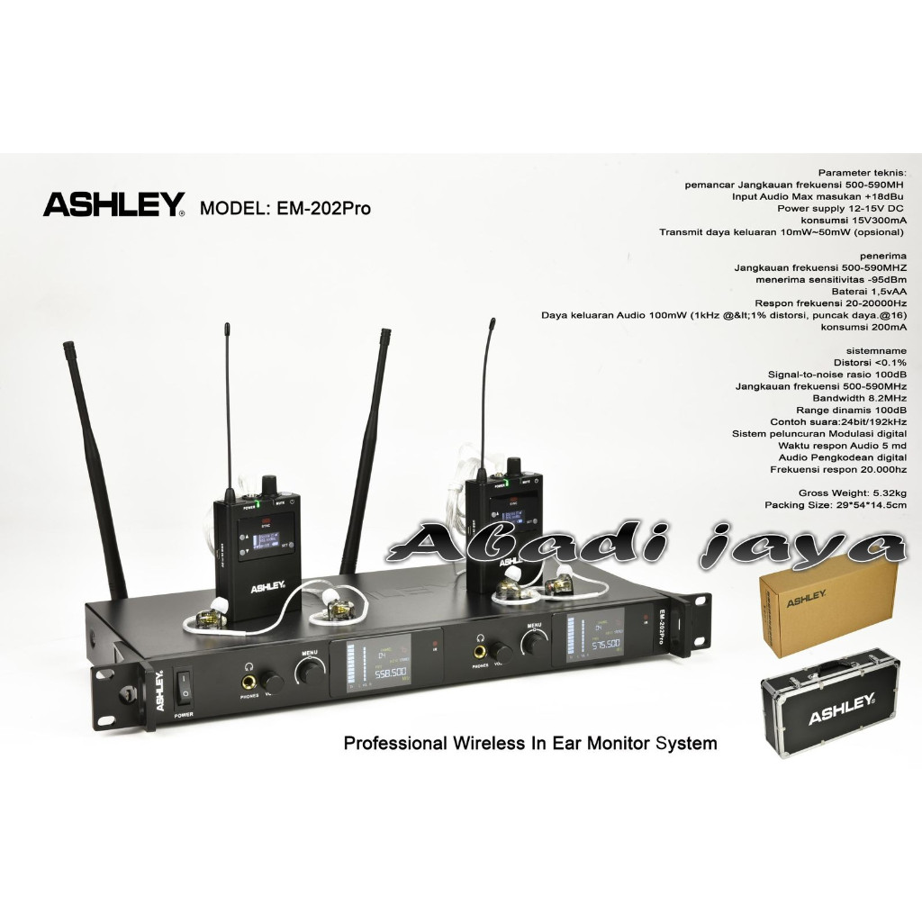 Jual mic wireless ear monitor ashley em202pro / em202 pro / em 202pro ...
