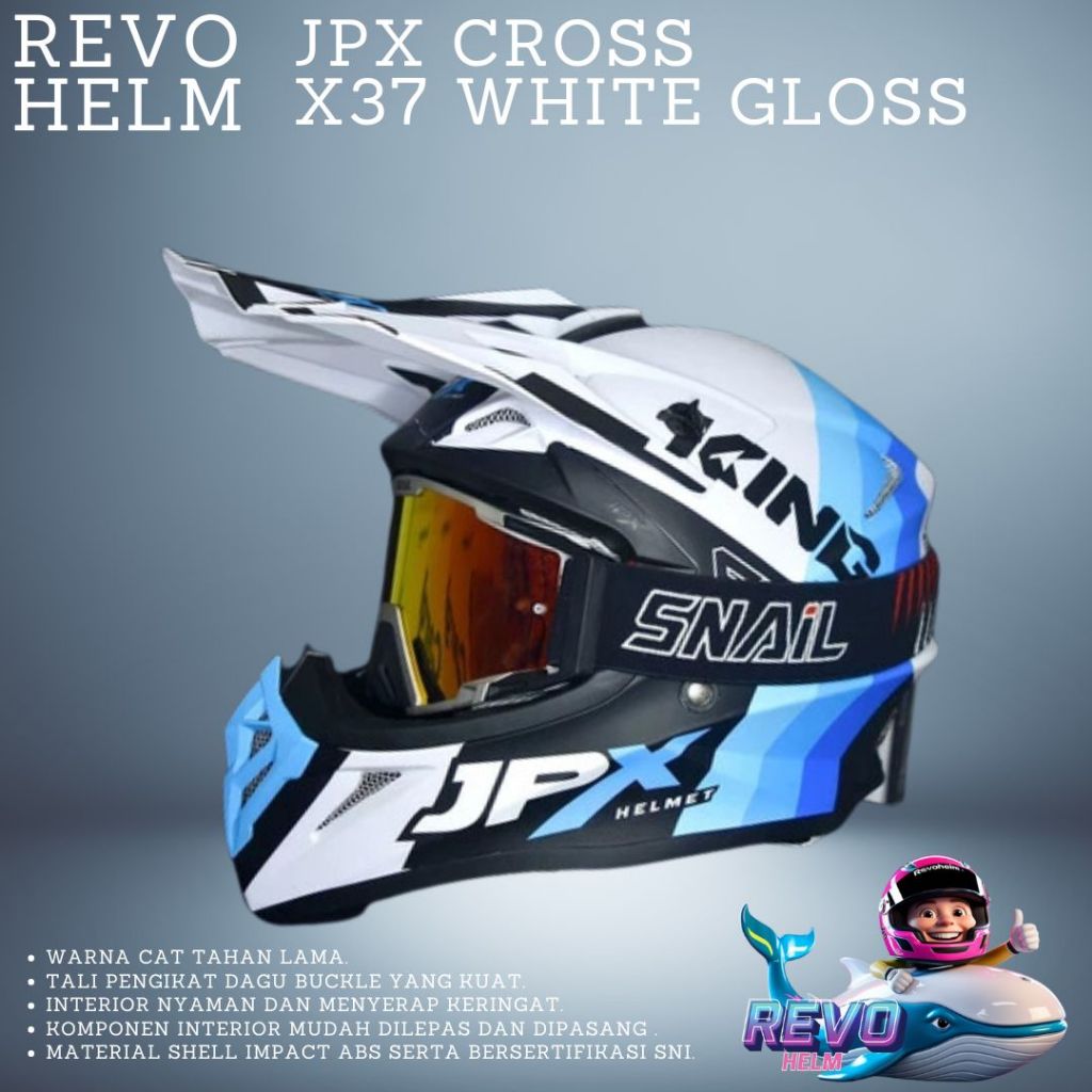 Jual HELM JPX CROSS_FOX1 X37 - WHITE GLOSY PAKET GANTENG GOOGLE SNAIL ...