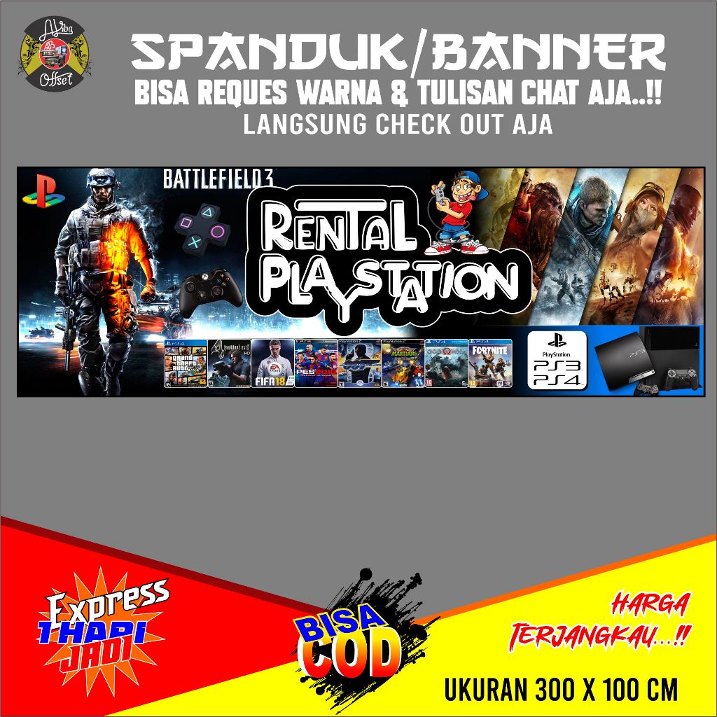 Jual SPANDUK BANNER RENTAL PLAYSTATION UKURAN 300X100CM | Shopee Indonesia