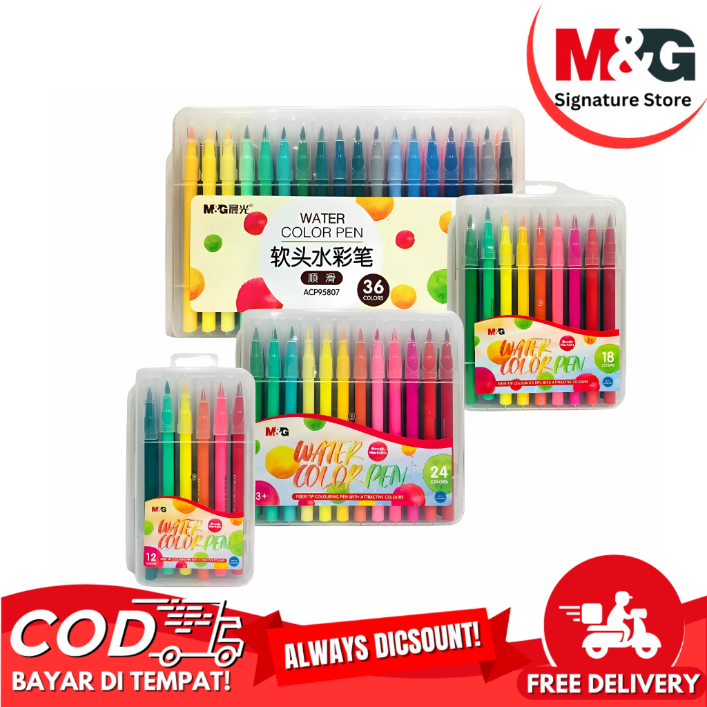 Jual Watercolor Brush Pen M&G Warna 12,18,24,36,48 Warna Bruh Marker ...